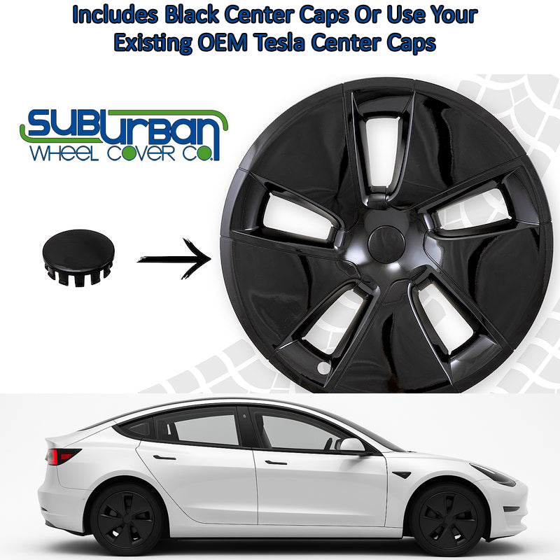 '17-23 Tesla Model 3 18" Gloss Black Replacement Hubcaps | 565-18BLK ...